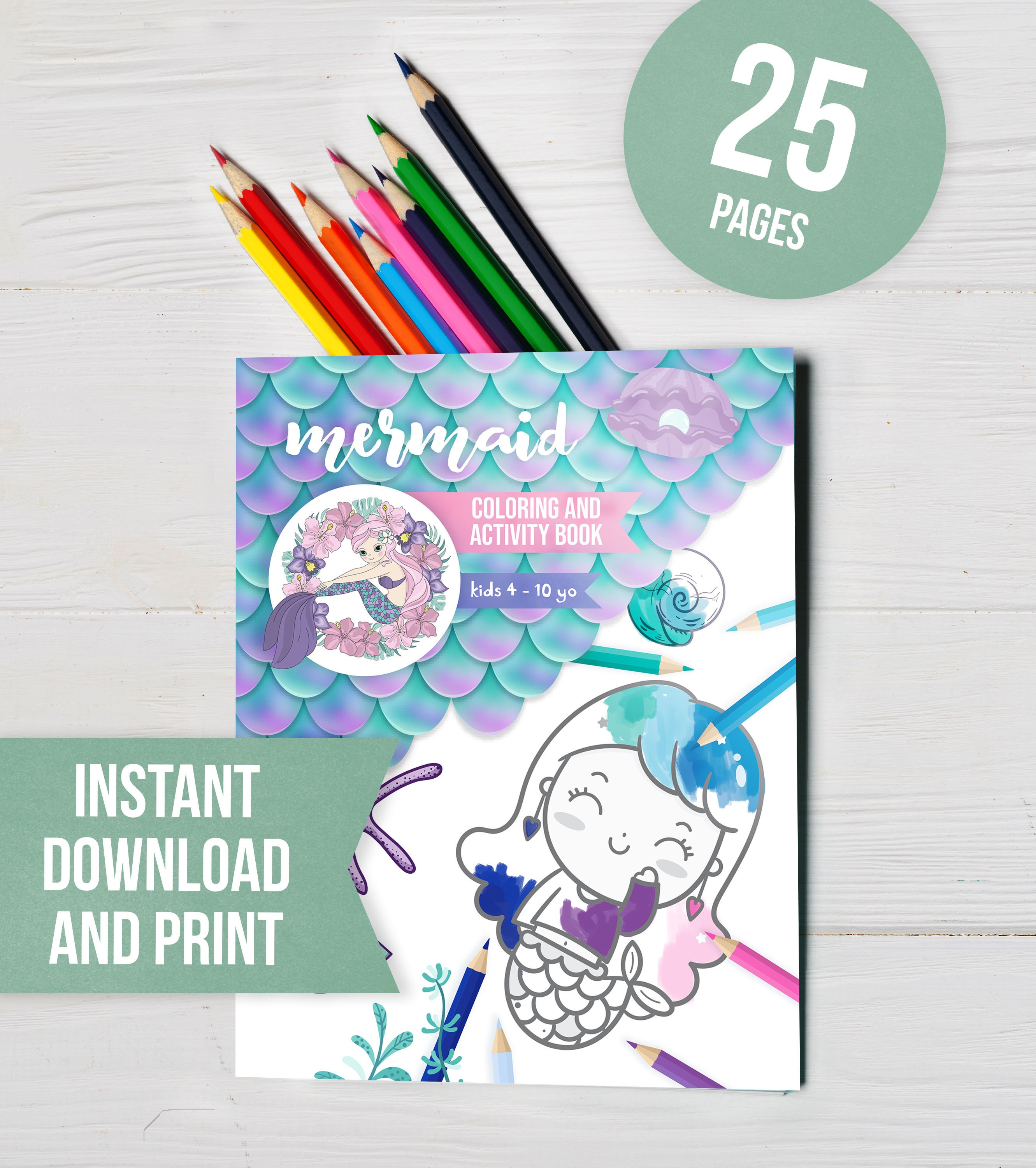 Premium Mermaid Coloring Pages and Activity Book | 25 Pages | Mermaid ...