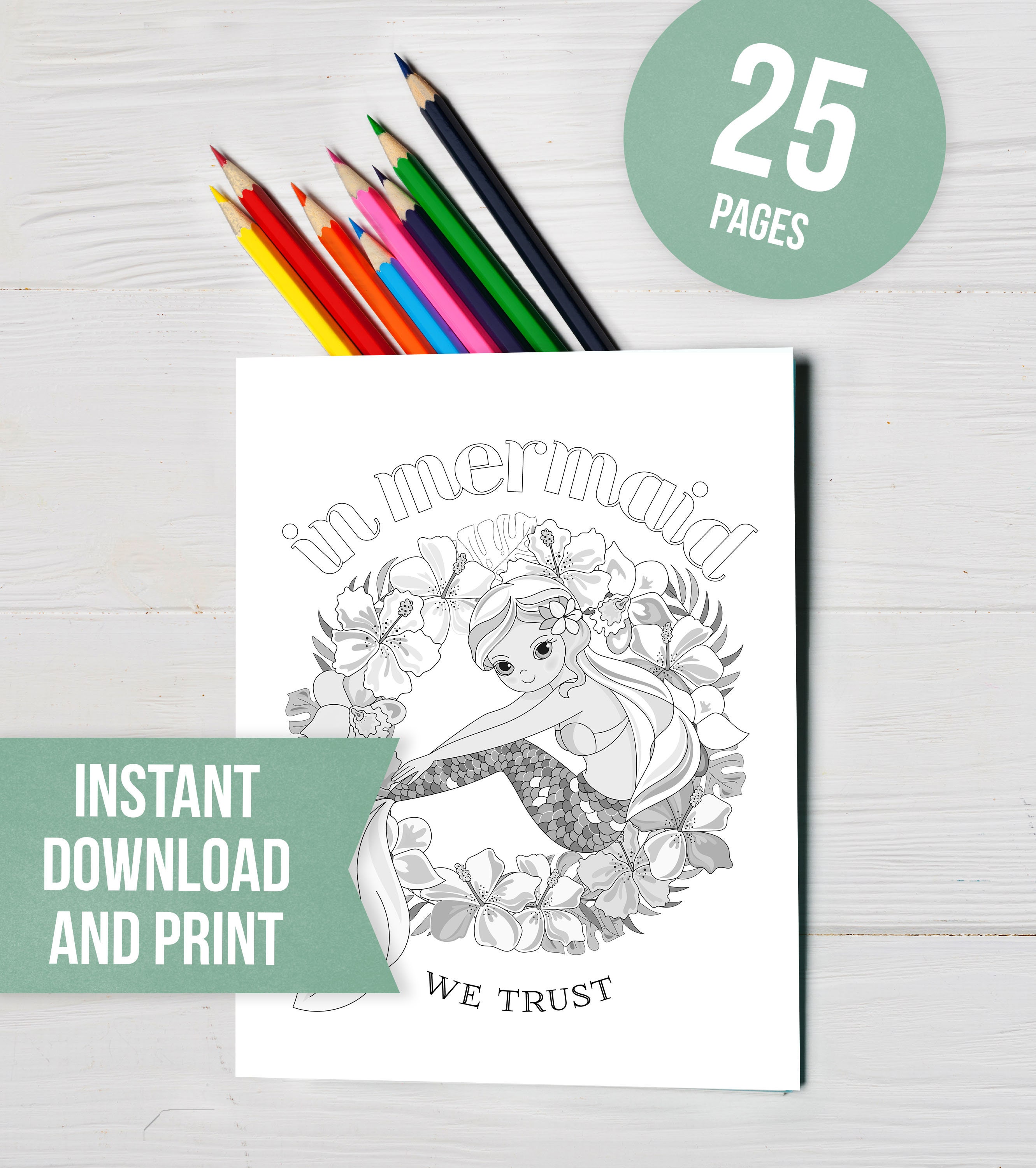 Premium Mermaid Coloring Pages and Activity Book | 25 Pages | Mermaid ...