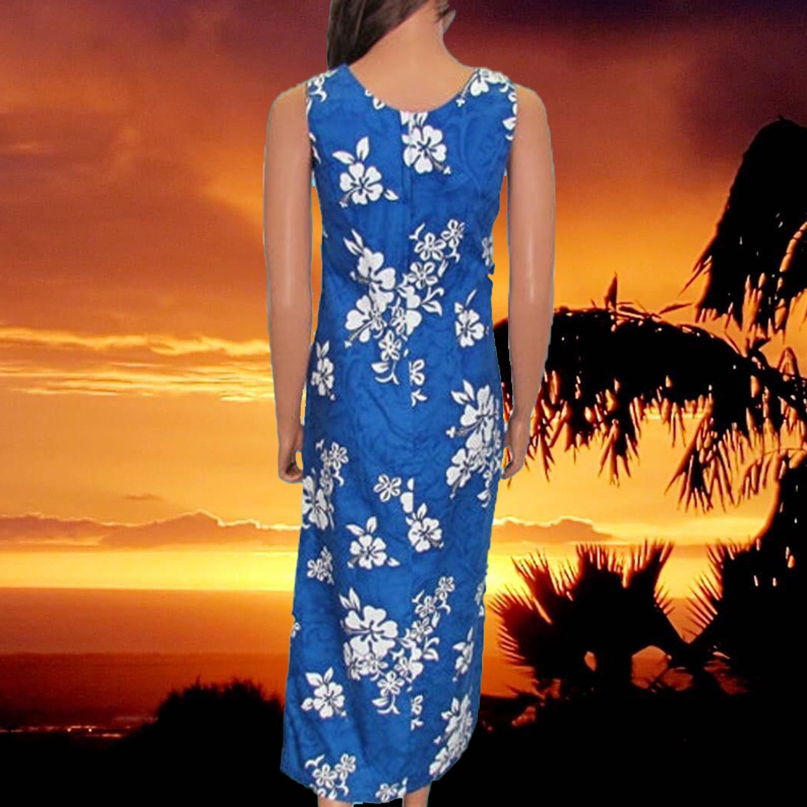 Blue Hawaiian Hibiscus Maxi Dress, Tropical Tank Dress, Aloha Dress ...