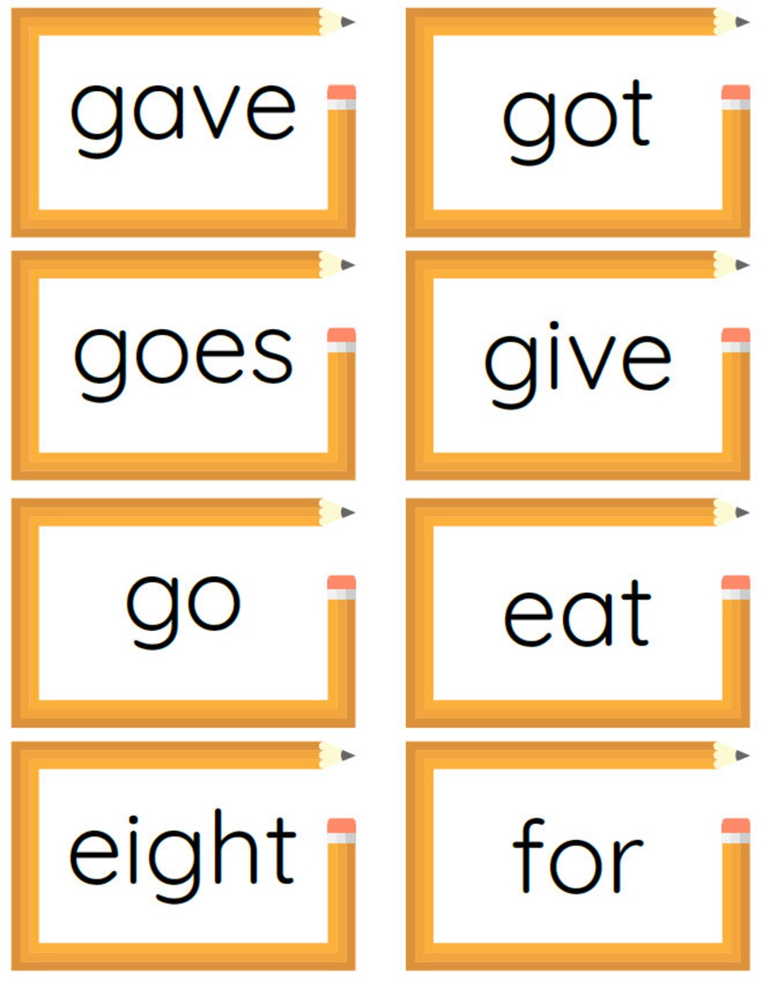 128 Sight Words Cards, Flash Cards, First Words, High Frequency Words ...