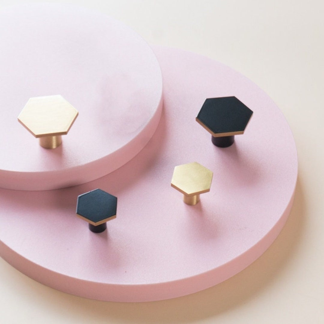 Solid Brass Kitchen Cabinet Drawer Dresser Knobs and Pulls Hexagon Gold Furniture Pulls Cupboard ...