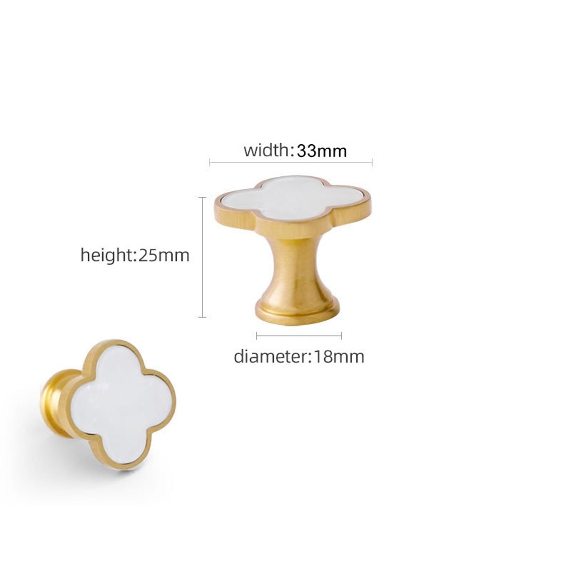 Brass Clovers Decorative Kitchen Cabinet Knobs White Shell - Etsy Australia