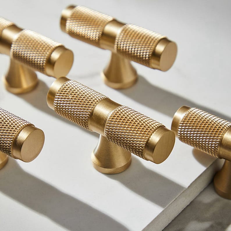 Modern Knurled Brass Cabinet Knobs: Gold T-bar Drawer Pulls - Etsy