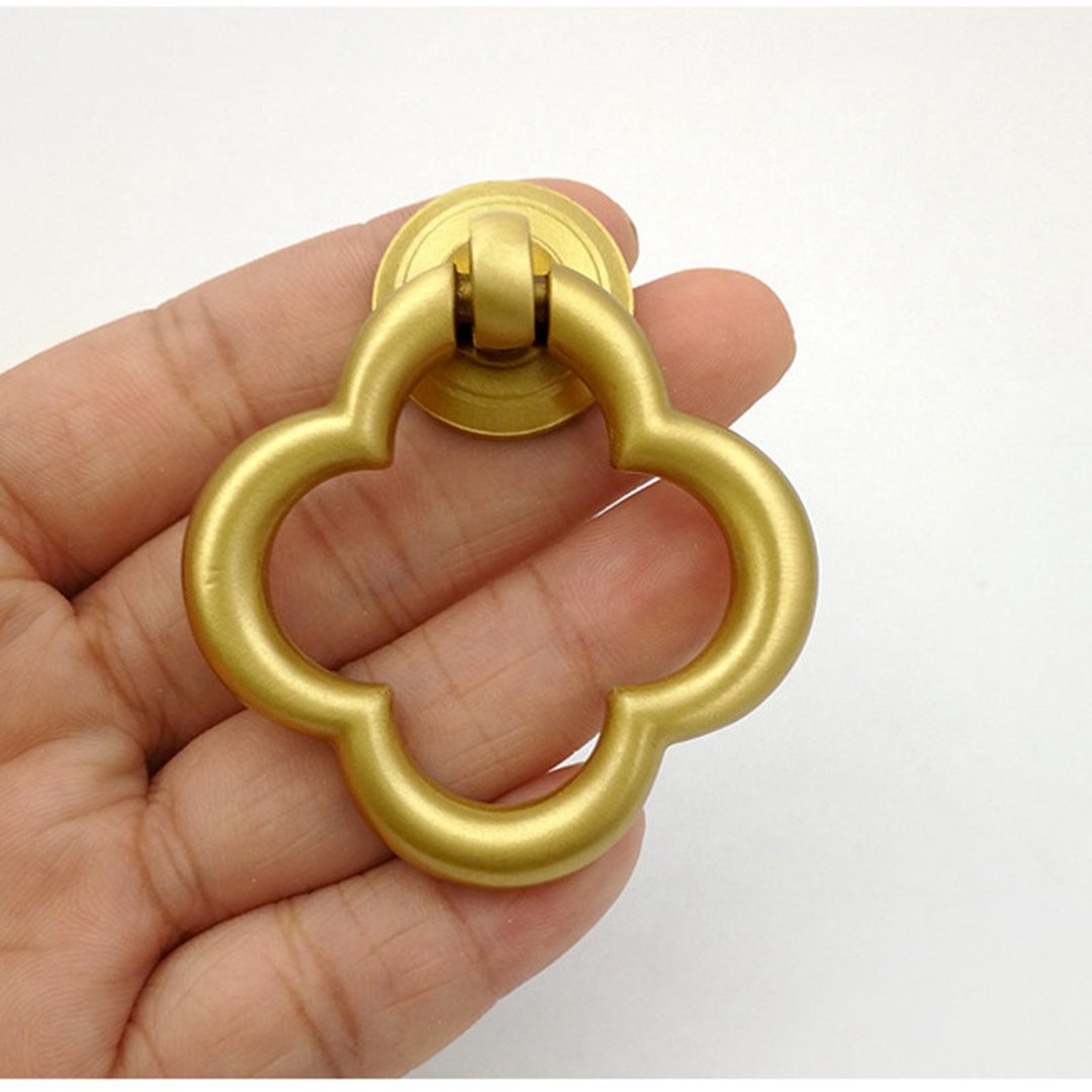Four-leaf Antique Brass Ring Pulls: Gold Cabinet Drawer Knobs - Etsy