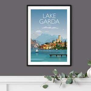 Travel Poster of Lake Garda , Travel Print of Lake Garda, Lake Garda ...
