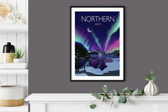 Northern Lights Travel Poster Aurora Borealis Travel Print - Etsy