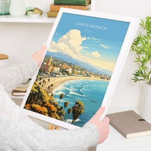 Santa Monica Travel Poster, Travel Print of Santa Monica, California ...