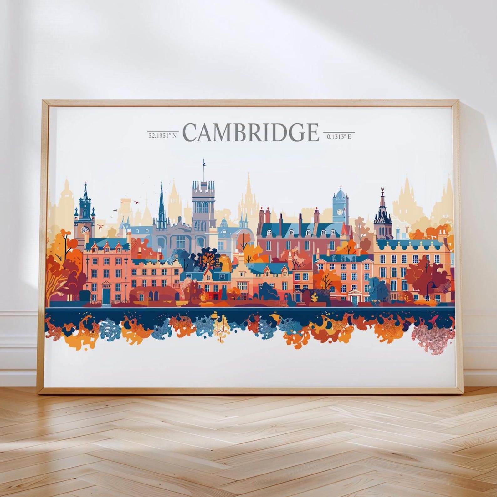 Cambridge Travel Poster Skyline Wall Art Landscape, Travel Print of ...