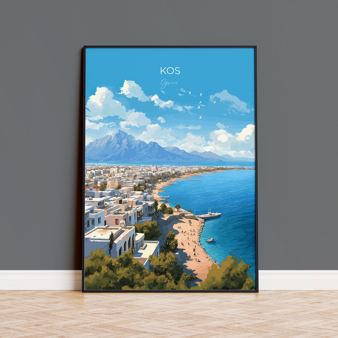 Kos Travel Poster, Travel Print of Kos, Greece Gift, Greek Islands Art ...