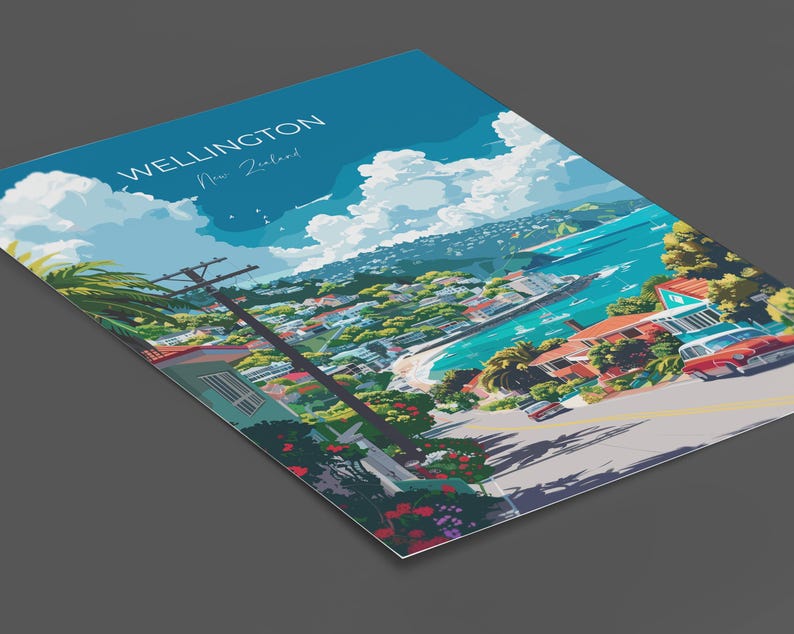 Wellington Travel Poster, Travel Print of Wellington, New Zealand Art ...