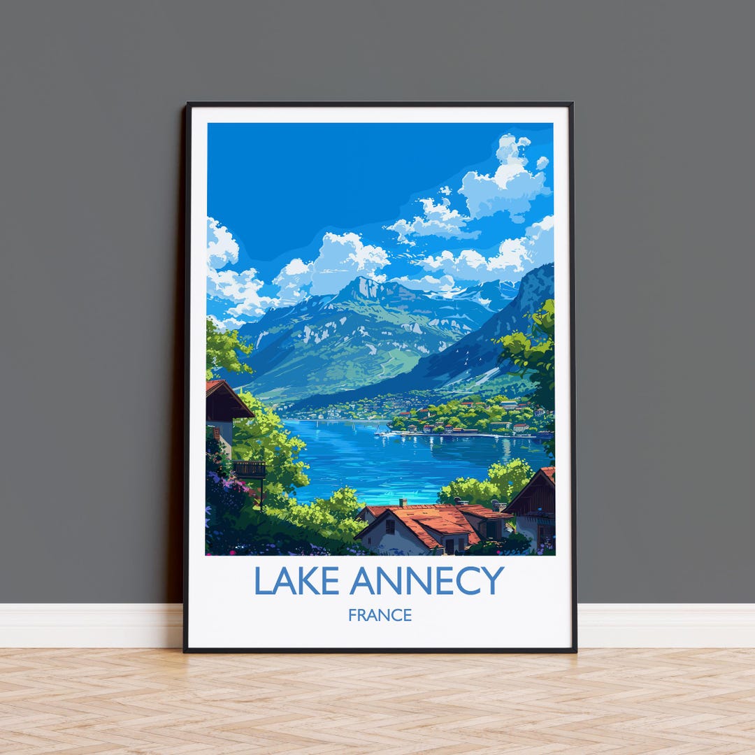 Lake Annecy Travel Poster Wall Art, Travel Print of Lake Annecy, Lake ...