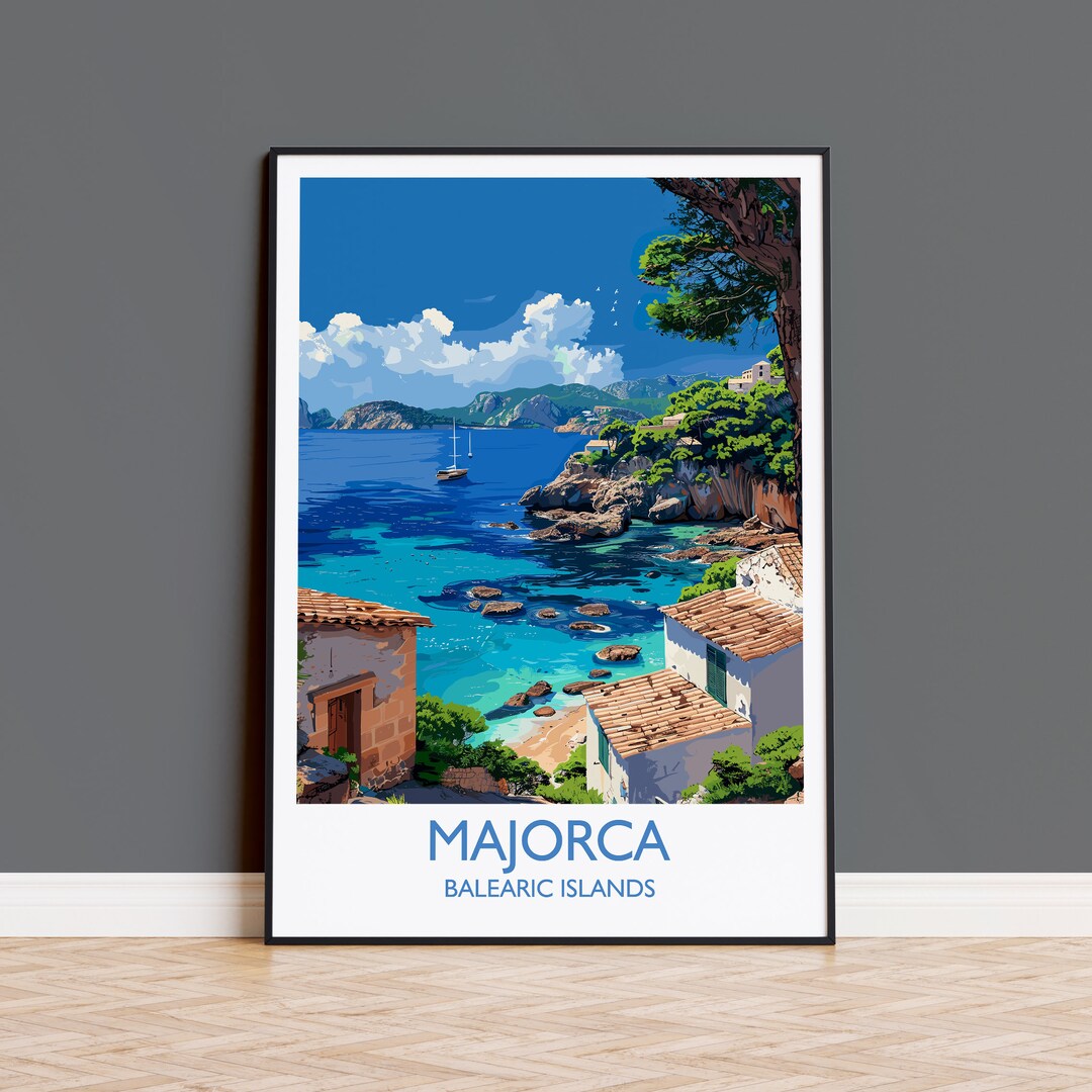 Majorca Travel Print, Travel Poster of Majorca, Balearic Islands Art ...