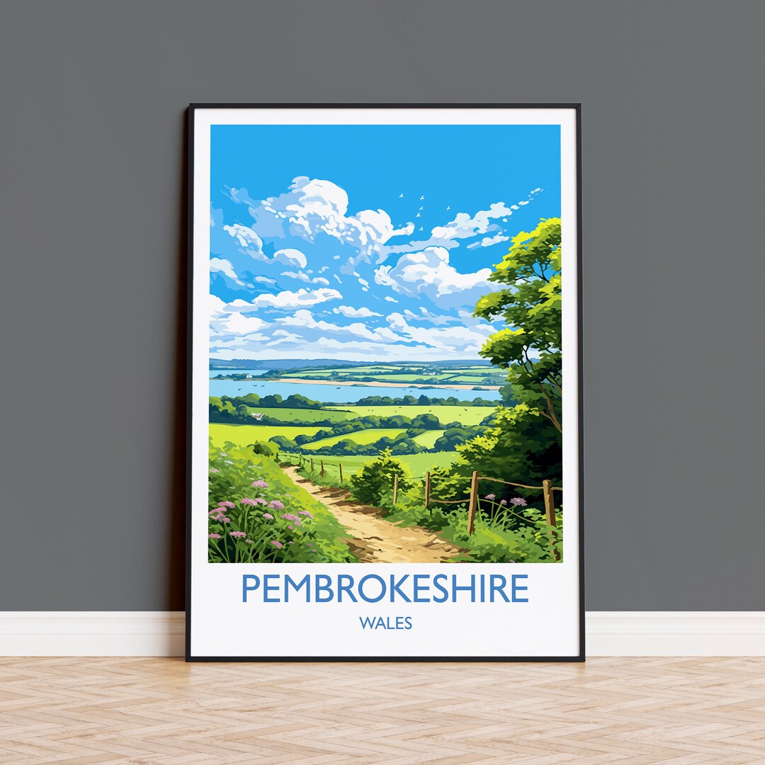 Pembrokeshire Travel Print, Travel Poster of Pembrokeshire, Wales ...