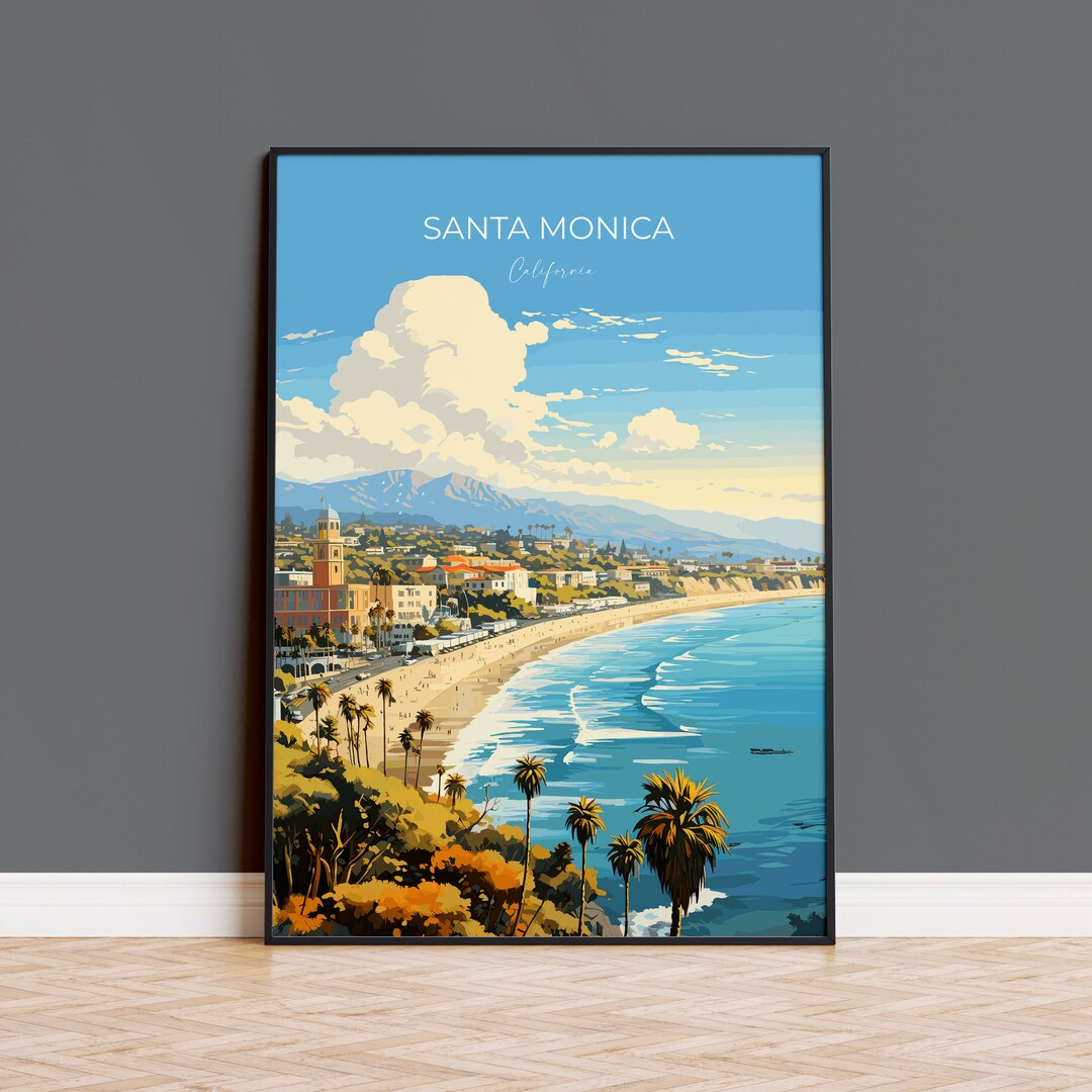 Santa Monica Travel Poster, Travel Print of Santa Monica, California ...