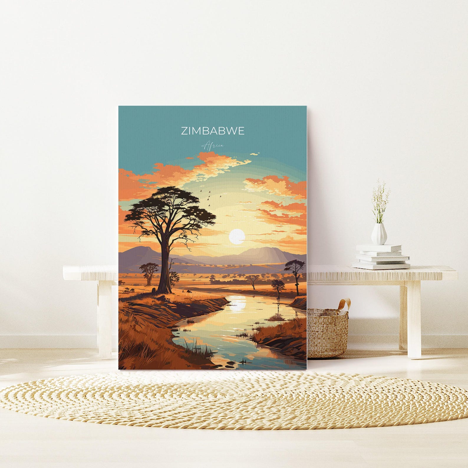Zimbabwe Travel Poster Wall Art, Travel Poster of Zimbabwe Sunset ...
