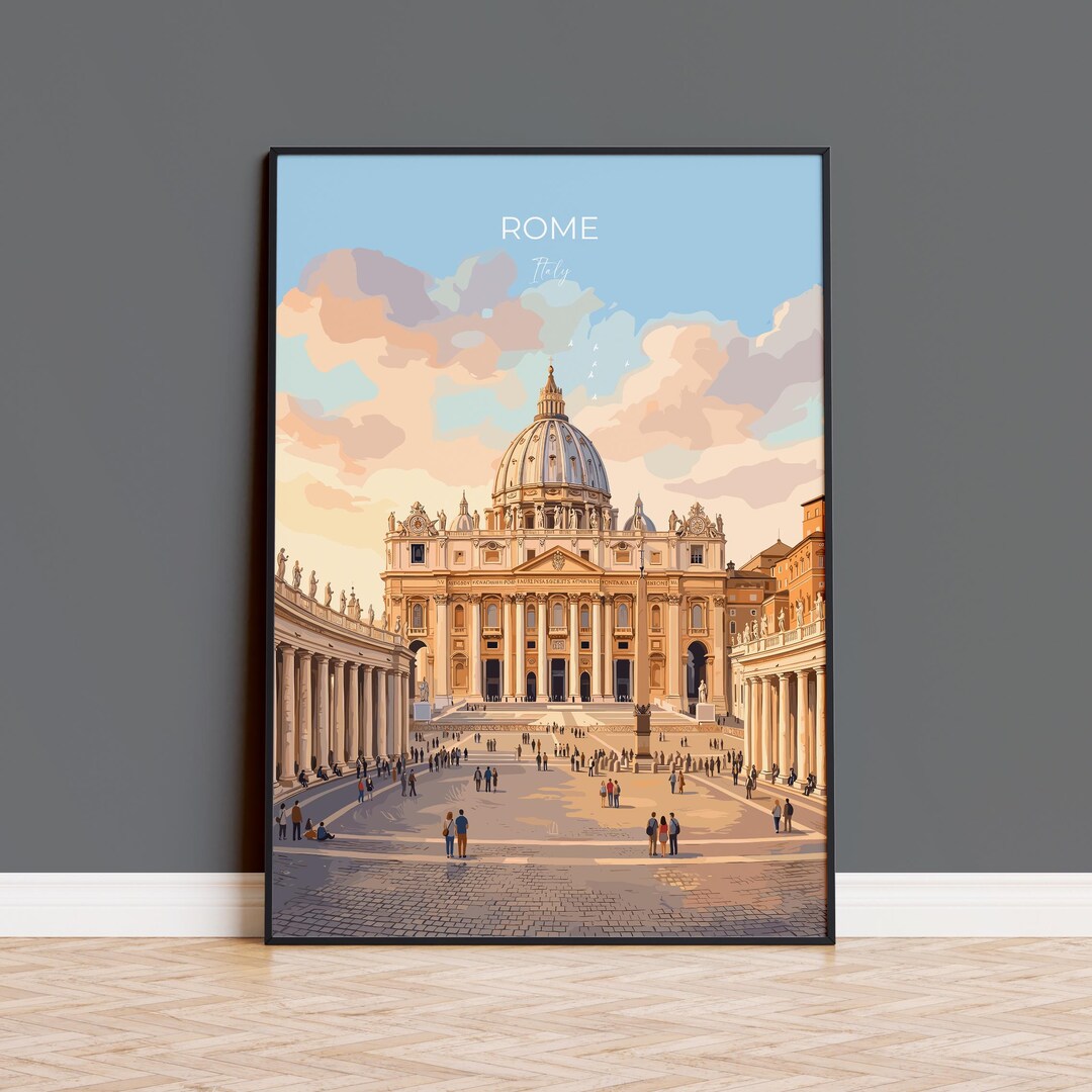 Rome St Peters Basilica Travel Print, Vatican Skyline Wall Art, Tiber ...