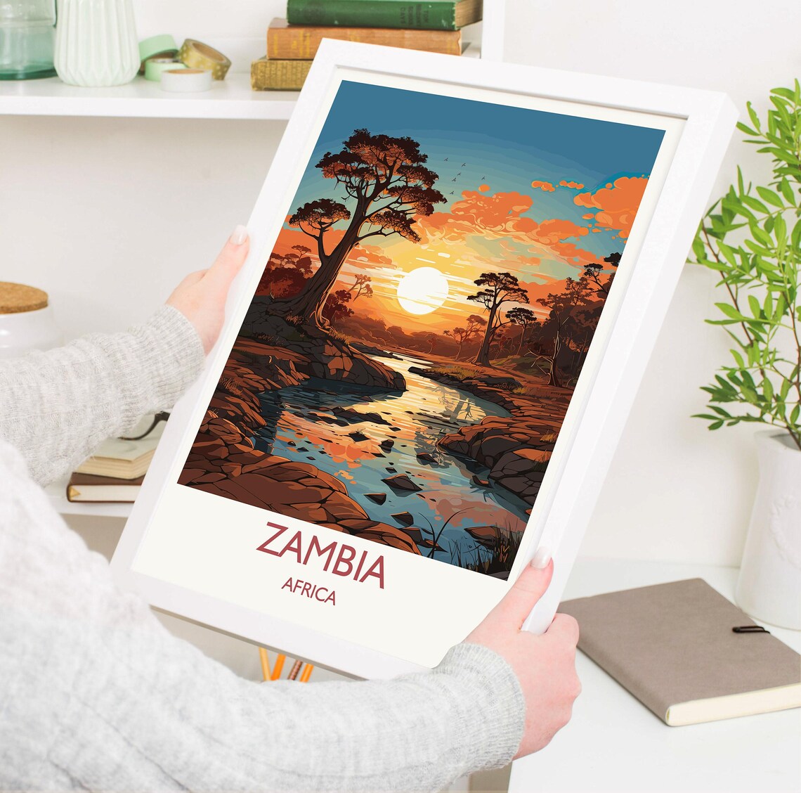 Zambia Travel Poster Wall Art, Travel Poster of Zambia Sunset, Zambia ...