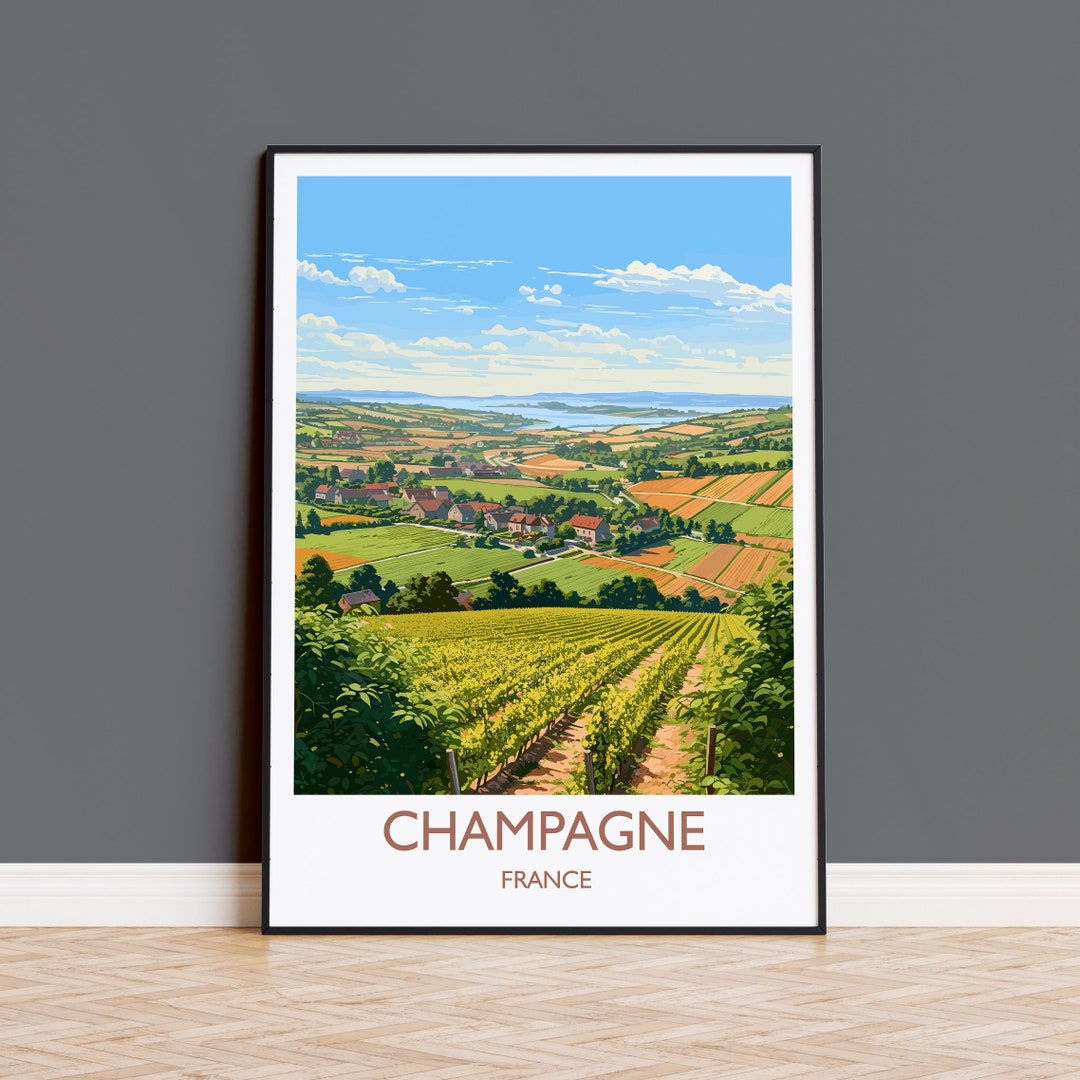 Champagne Poster, Travel Print of Champagne, Wine Region, France ...