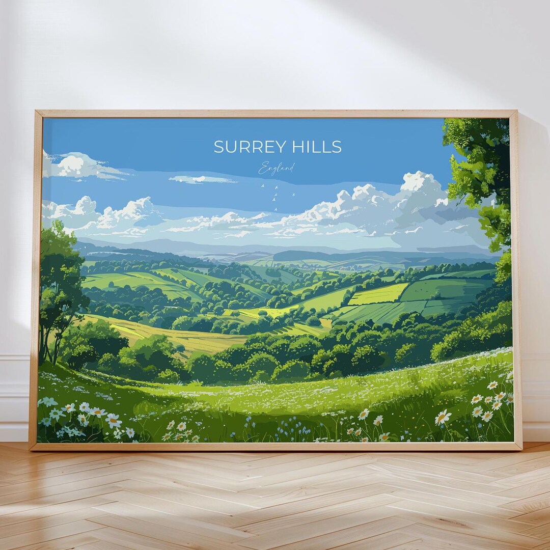 Surrey Hills Landscape Travel Poster Wall Art, Surrey Hills Travel ...