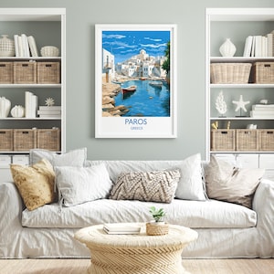 Paros Travel Poster, Travel Print of Paros, Greece Gift, Greek Islands ...