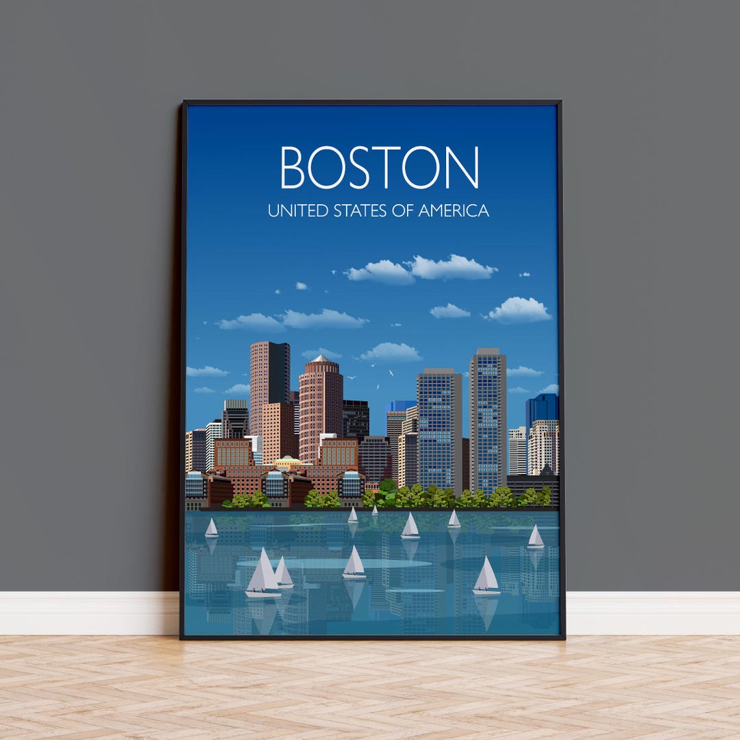 Travel Poster of Boston , Travel Print of Boston, City of Boston, USA ...