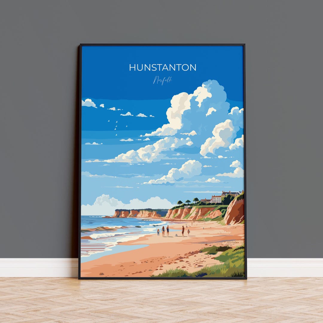Hunstanton Beach Travel Poster, Travel Print of Hunstanton Beach ...