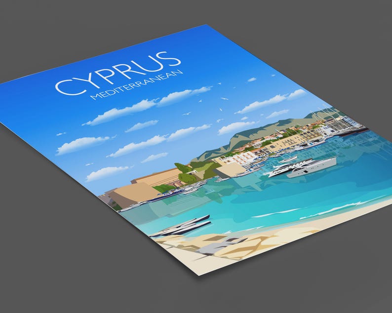 Travel Poster of Cyprus, Travel Print of Cyprus, Mediterranean Sea ...