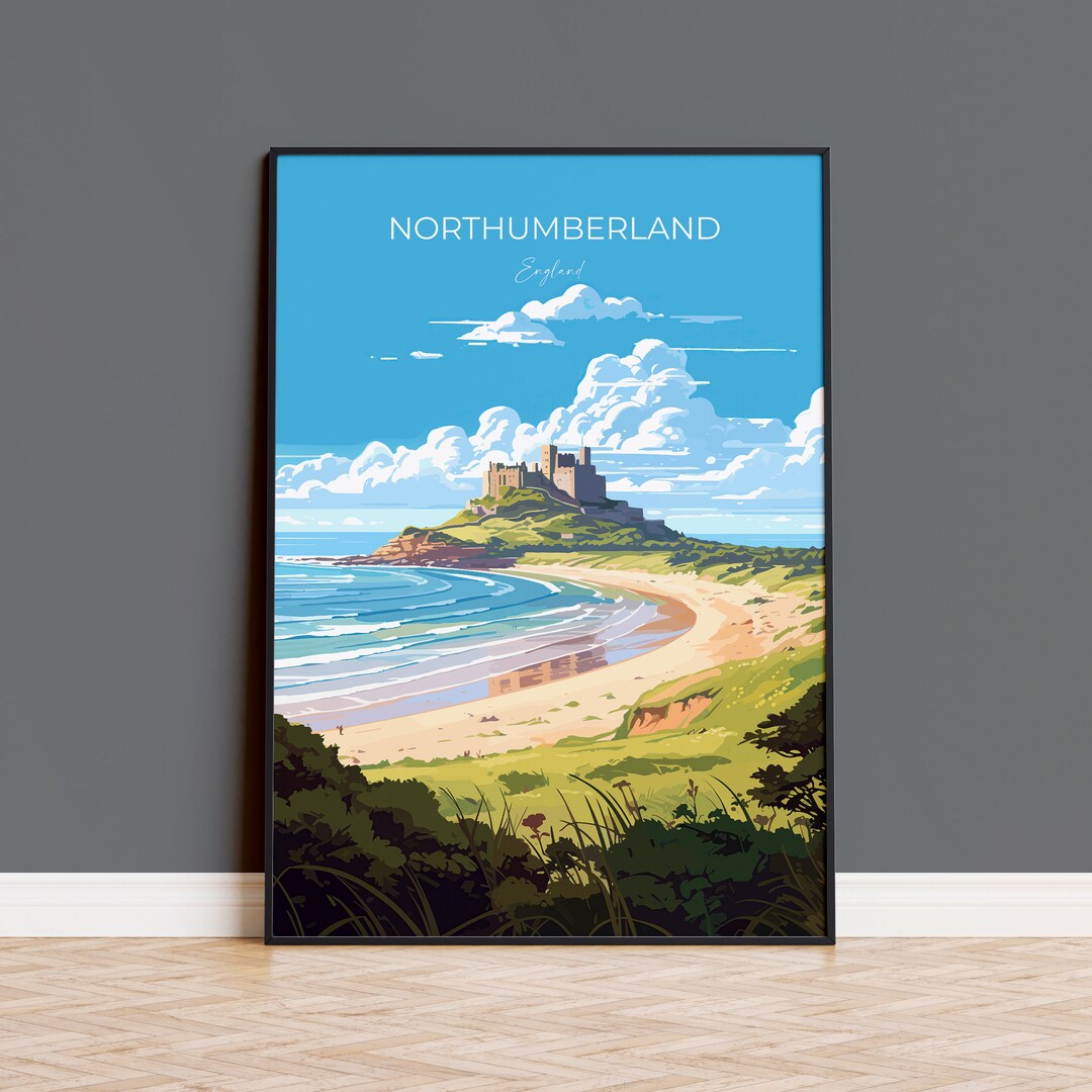 Northumberland Travel Poster, Travel Print of Northumberland Coast ...