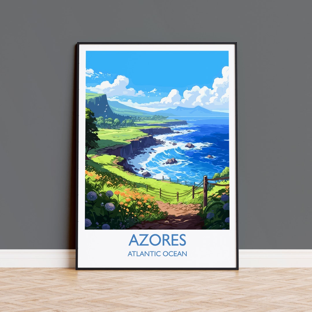 Azoren Reisedruck, Reiseplakat von Azoren, Atlantik, Azoren Geschenk ...