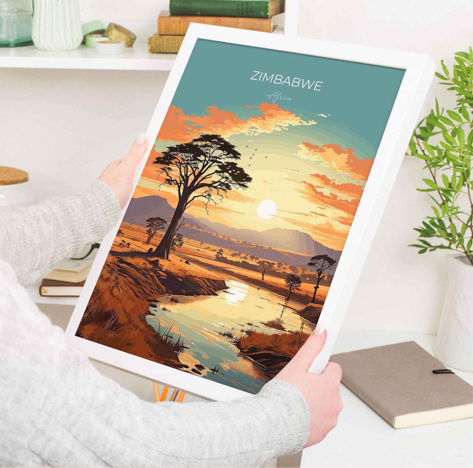 Zimbabwe Travel Poster Wall Art, Travel Poster of Zimbabwe Sunset ...