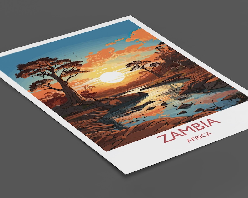 Zambia Travel Poster Wall Art, Travel Poster of Zambia Sunset, Zambia ...