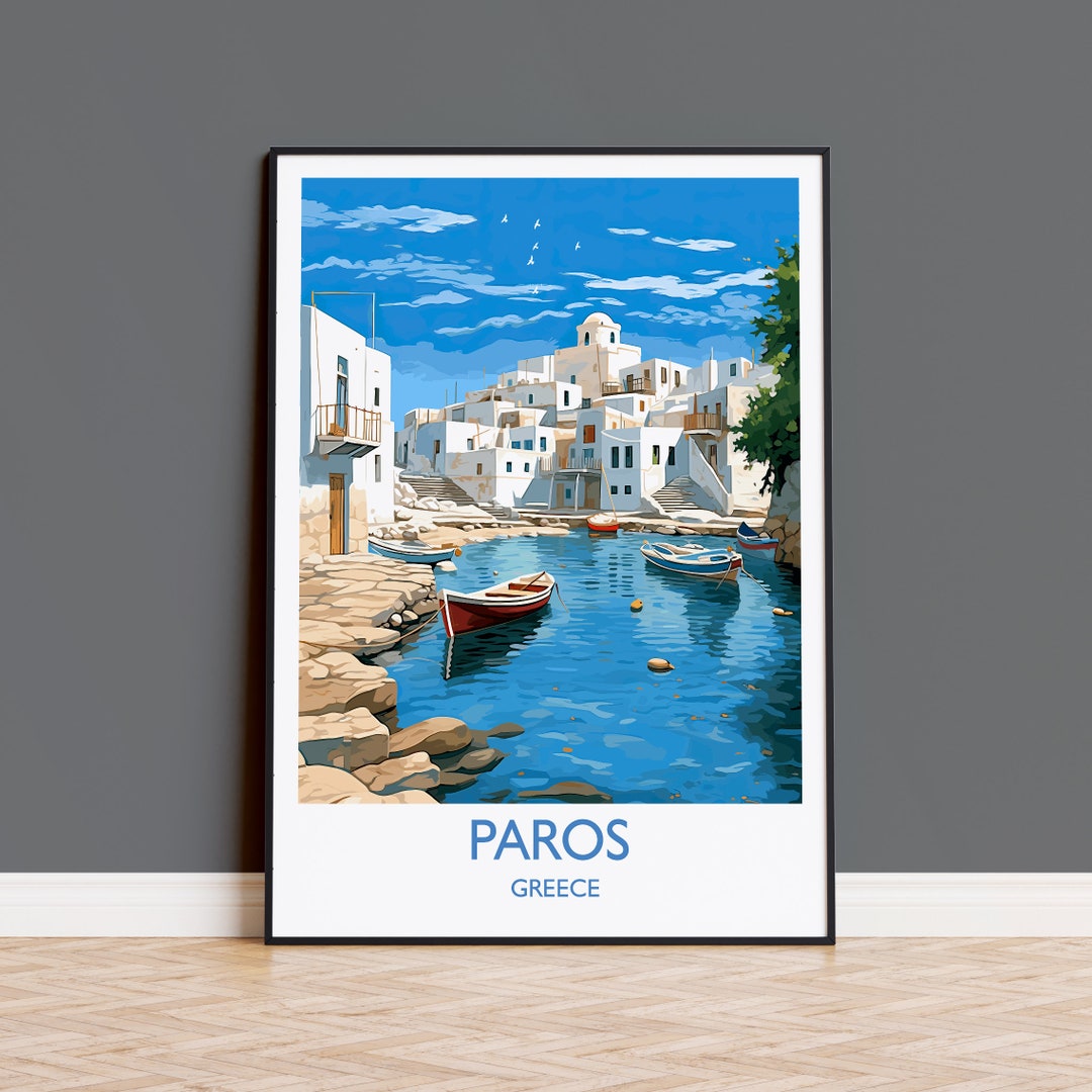 Paros Travel Poster, Travel Print of Paros, Greece Gift, Greek Islands ...