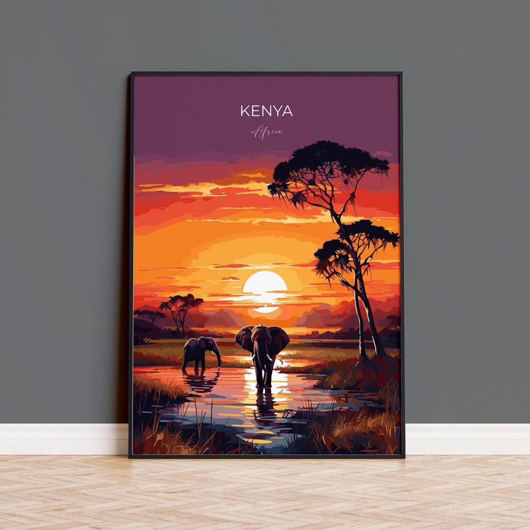 Kenya Travel Print, Travel Poster of Kenya, Kenya Gift, Kenya Sunset ...