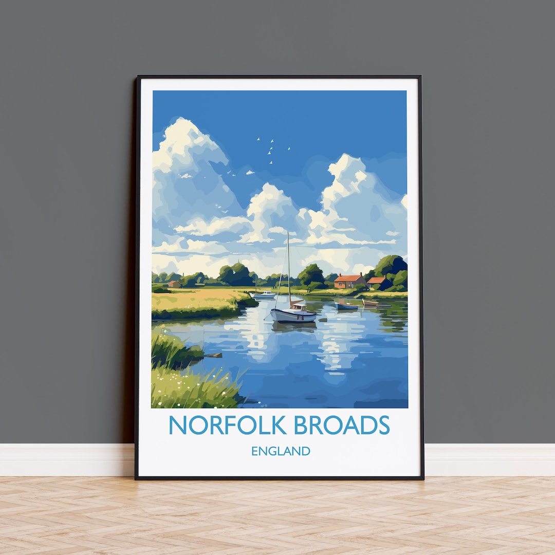 Norfolk Broads Travel Print, Travel Poster of Norfolk Broads, England ...