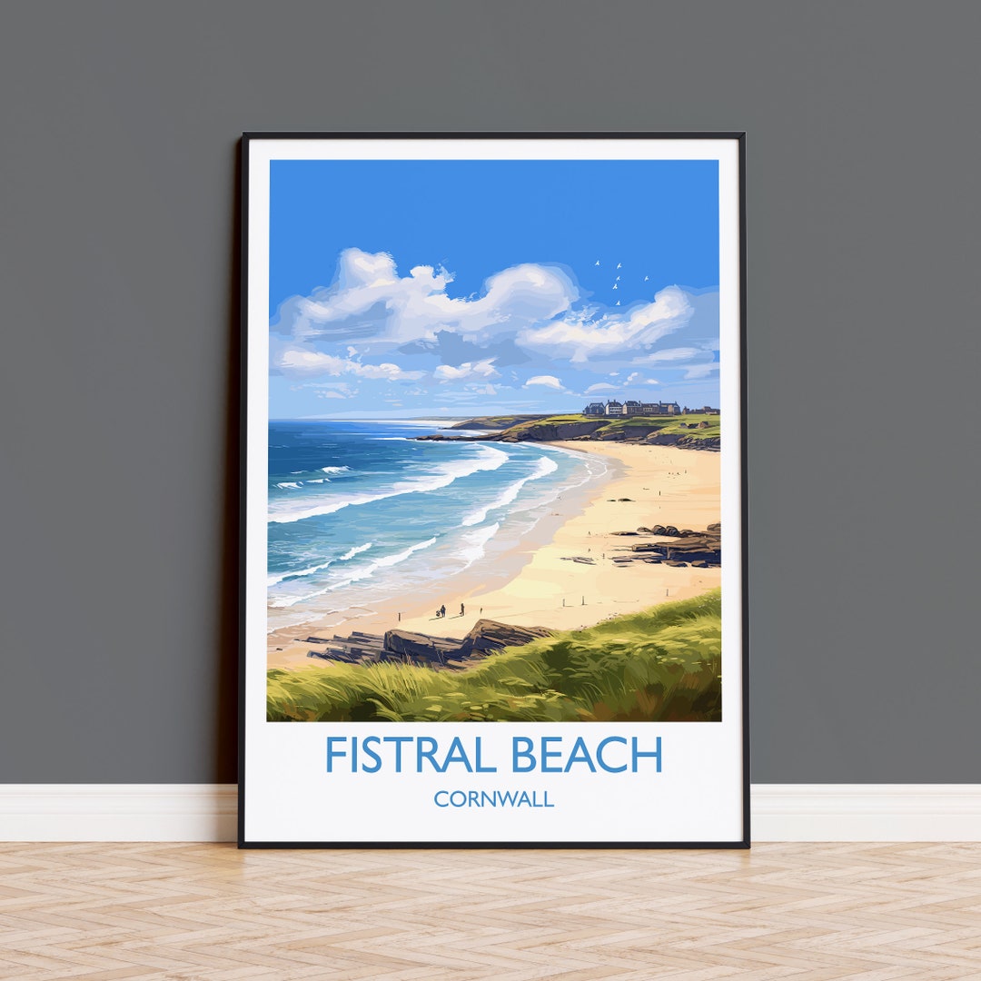 Fistral Beach Travel Poster, Travel Print of Cornwall, England ...