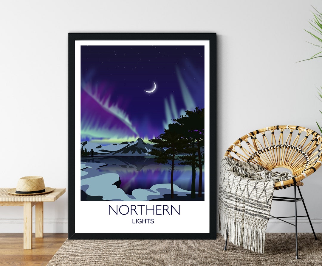 Northern Lights Poster, Aurora Borealis Travel Print, Northern Lights ...