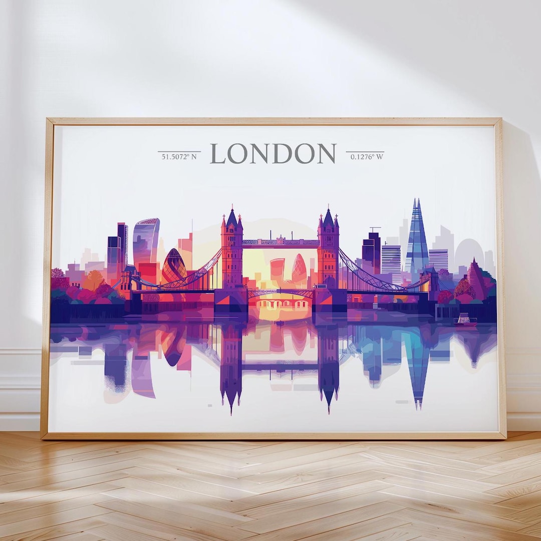 London Skyline Travel Poster Wall Art Landscape, Travel Print of London ...