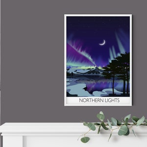 Northern Lights Travel Poster, Aurora Borealis Travel Print, Northern ...