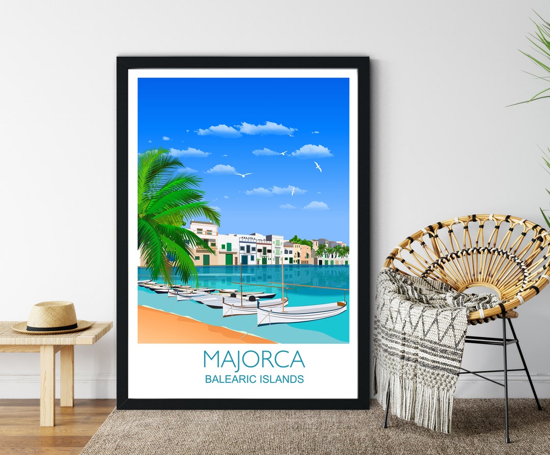 Majorca Travel Print, Travel Poster of Majorca, Balearic Islands ...