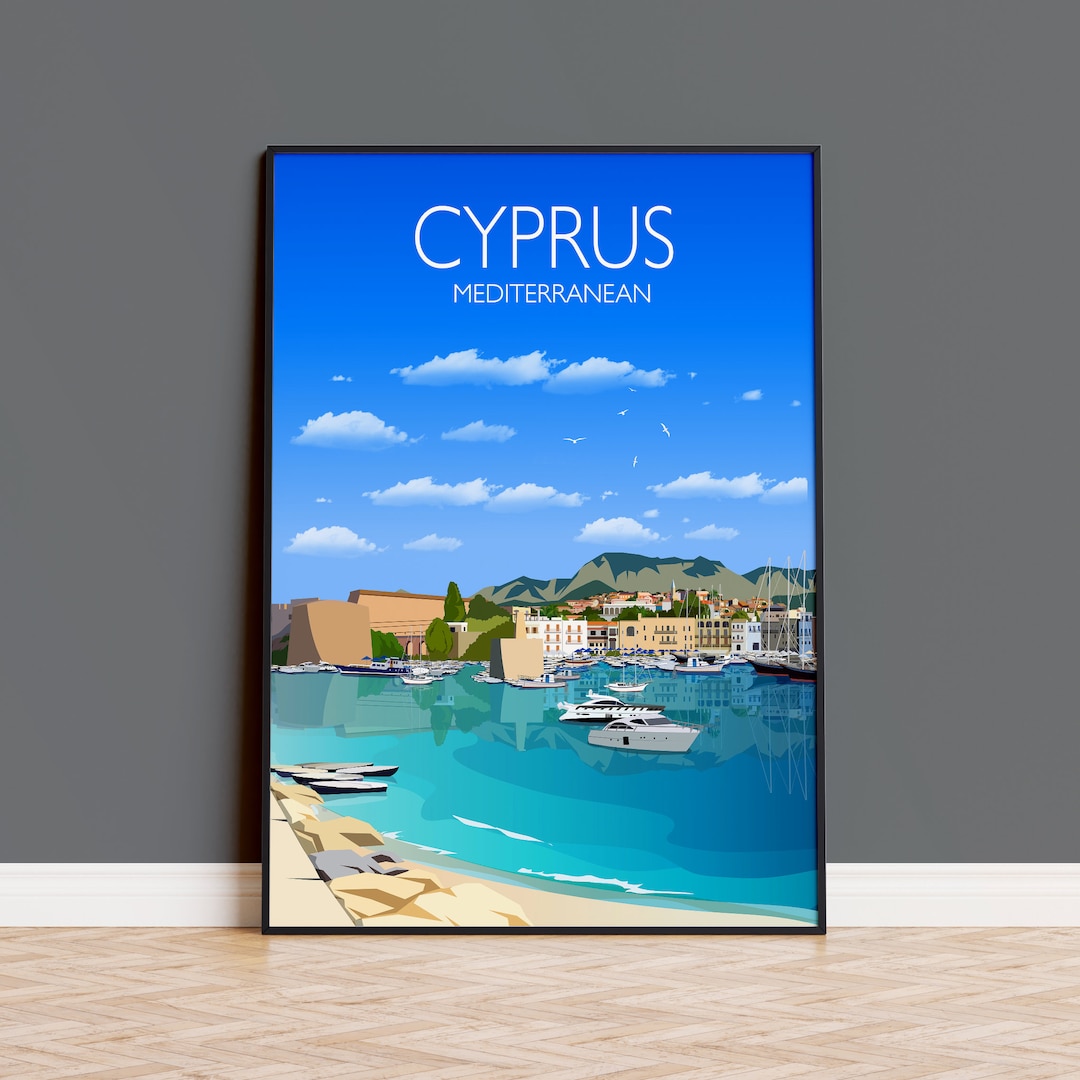 Travel Poster of Cyprus, Travel Print of Cyprus, Mediterranean Sea ...