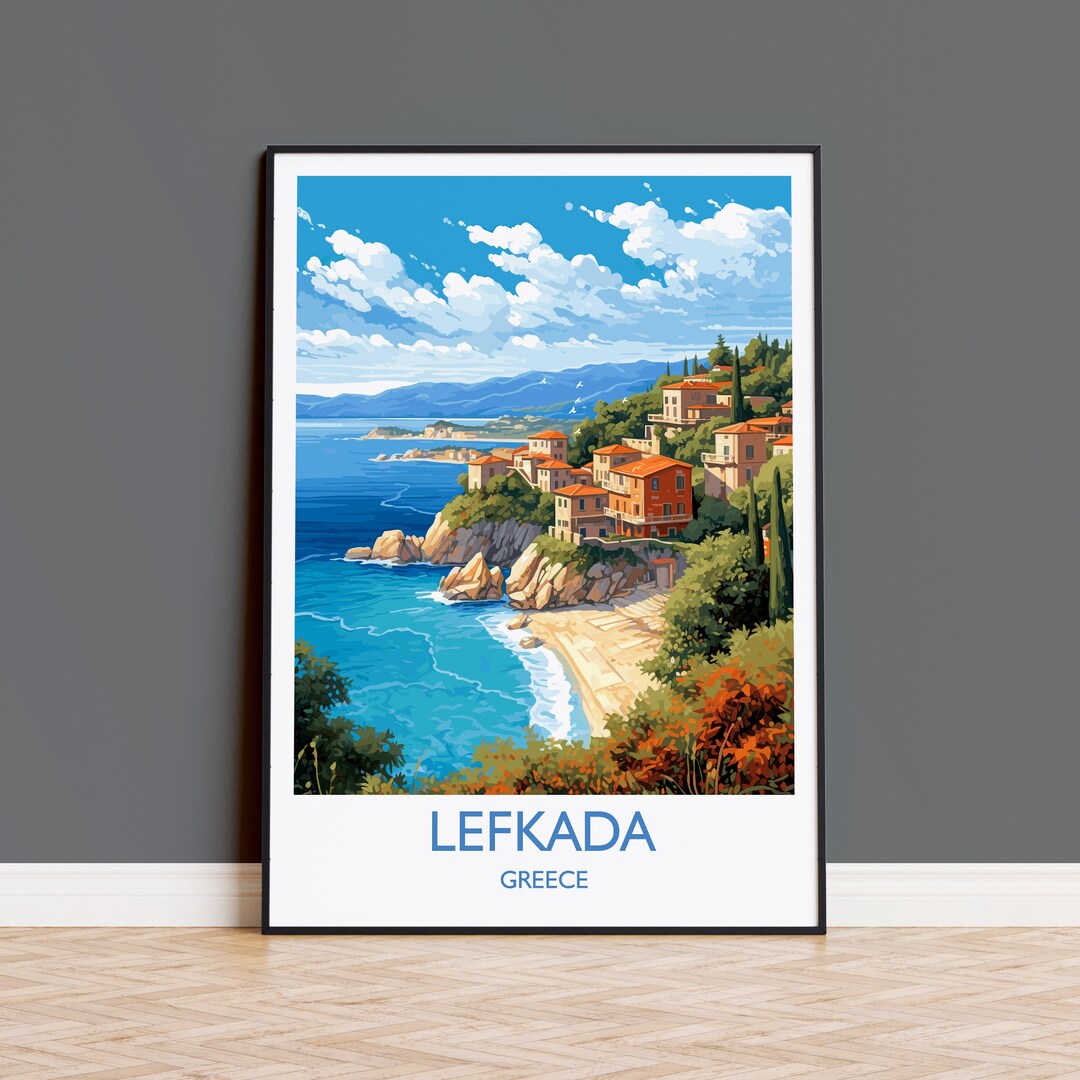 Lefkada Travel Poster, Travel Print of Lefkada, Greece Gift, Greek ...