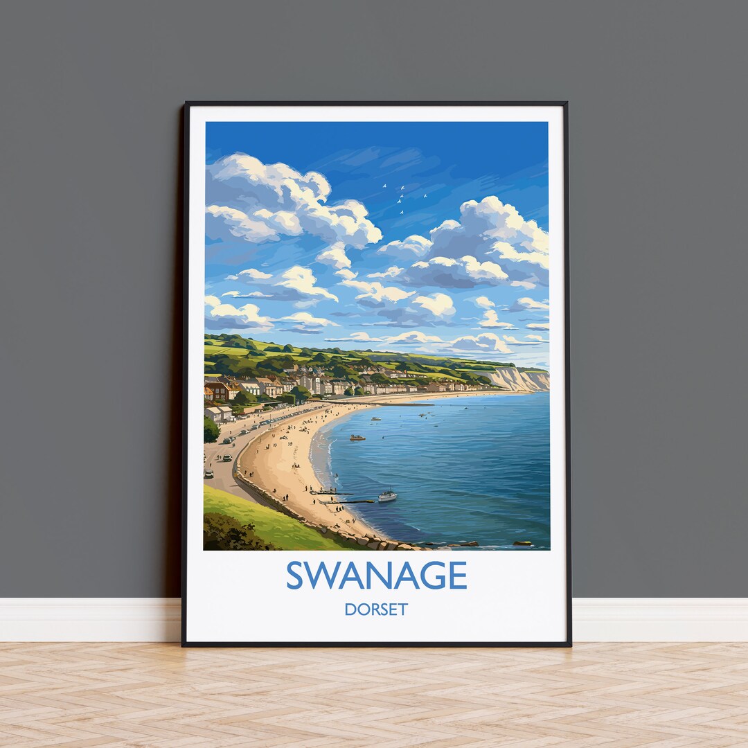 Swanage Bay Travel Print, Travel Poster of Swanage Bay, England, Dorset ...