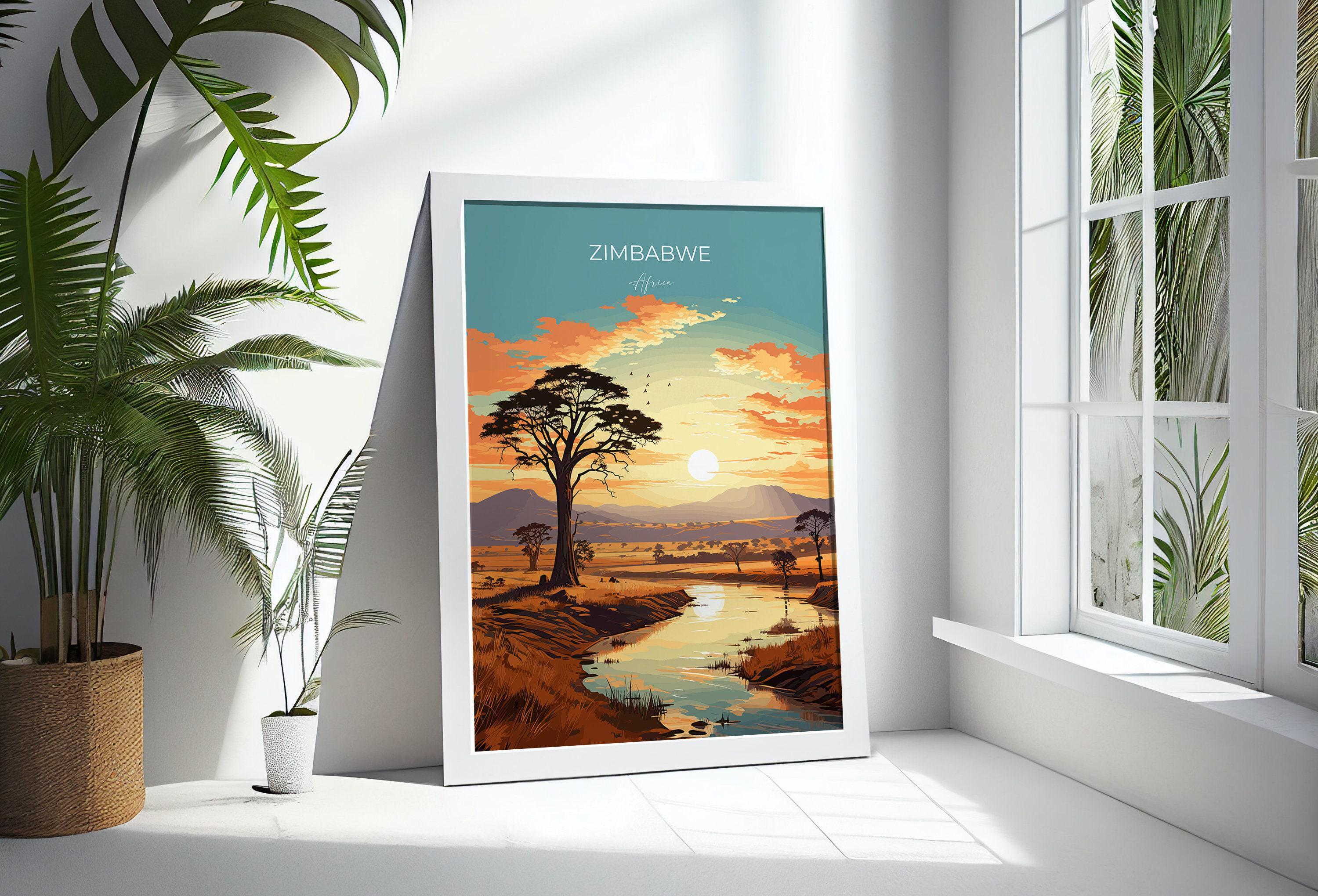 Zimbabwe Travel Poster Wall Art, Travel Poster of Zimbabwe Sunset ...
