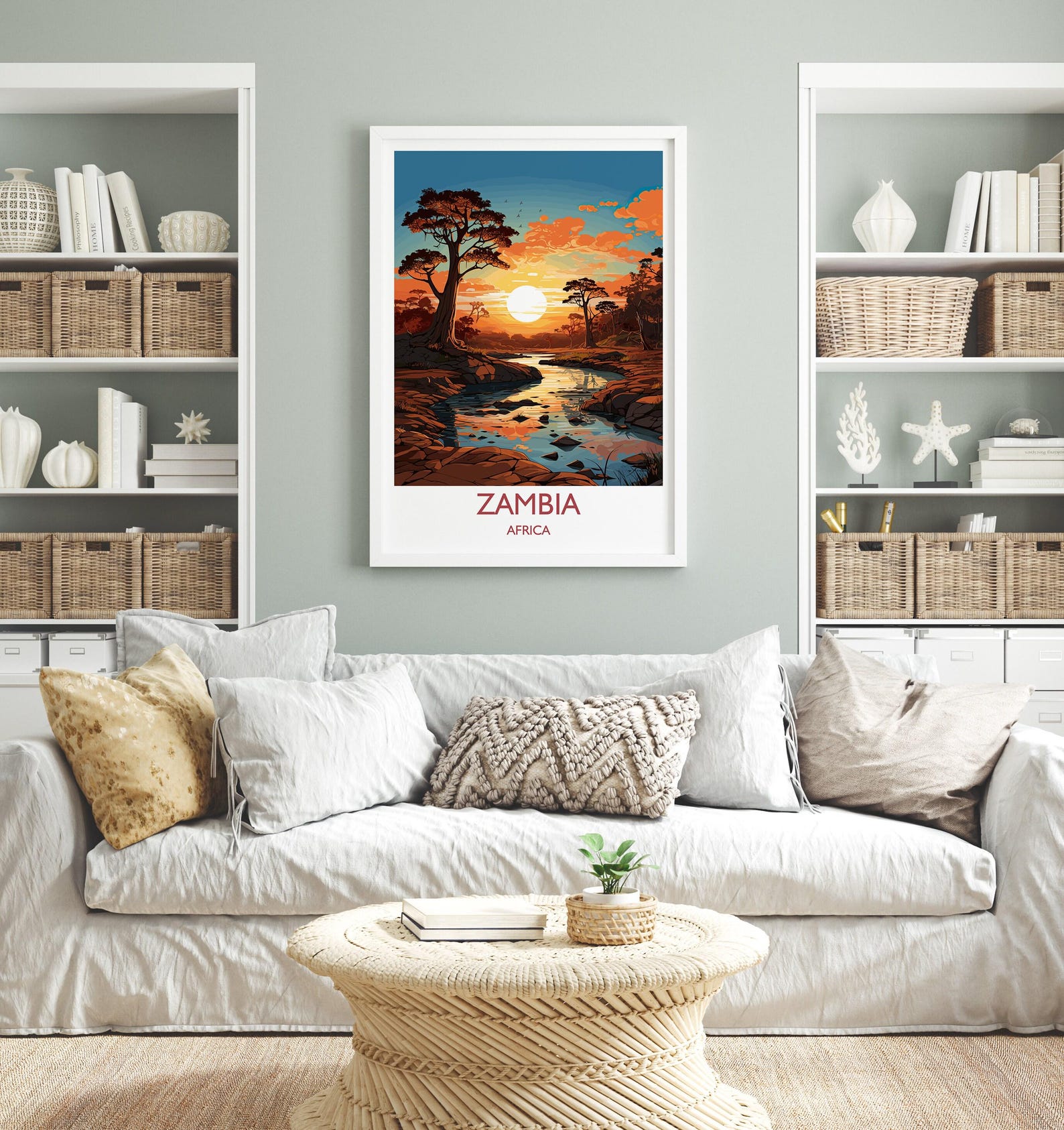 Zambia Travel Poster Wall Art, Travel Poster of Zambia Sunset, Zambia ...