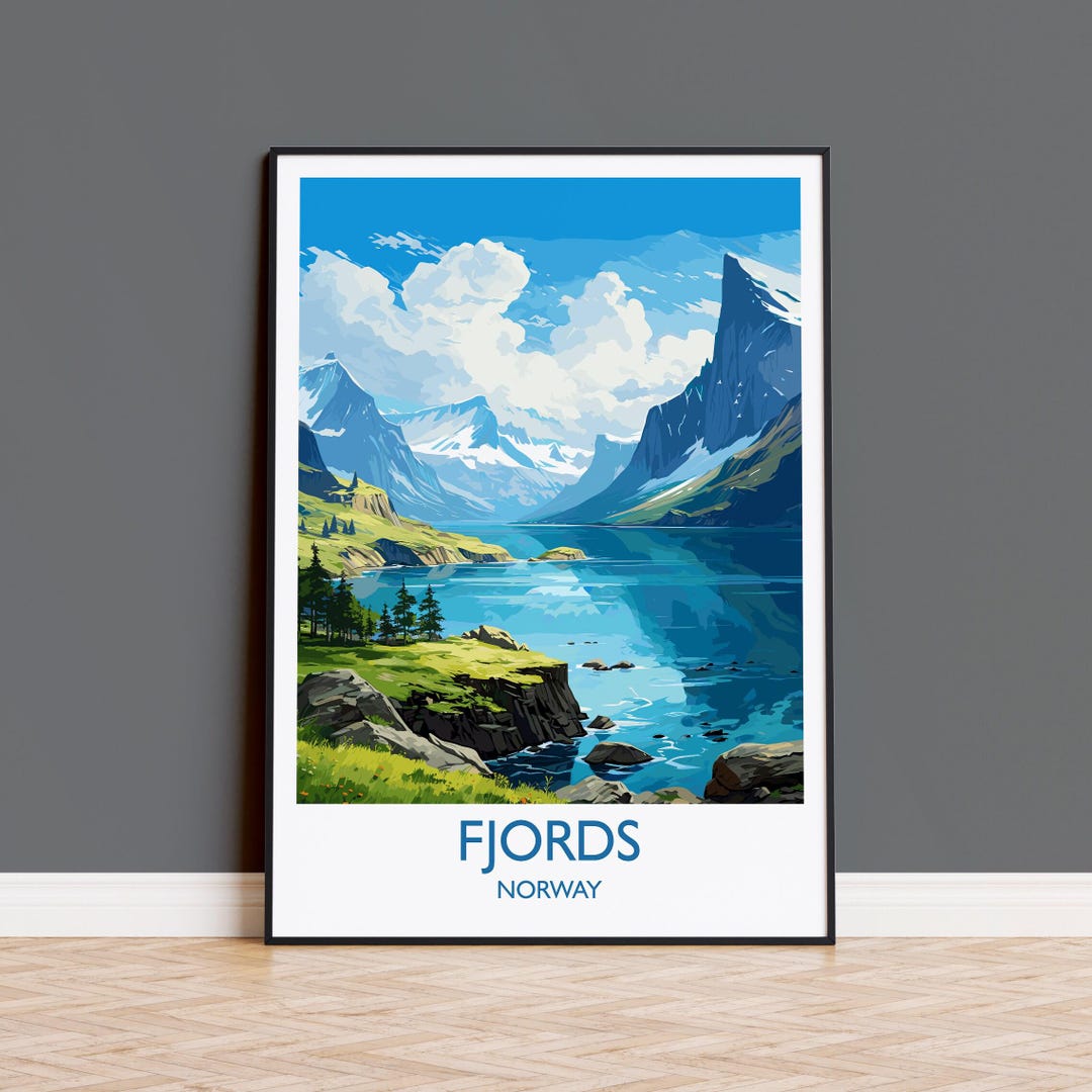Fjords Travel Print, Travel Poster of Fjords, Norway Poster, Fjords Art ...