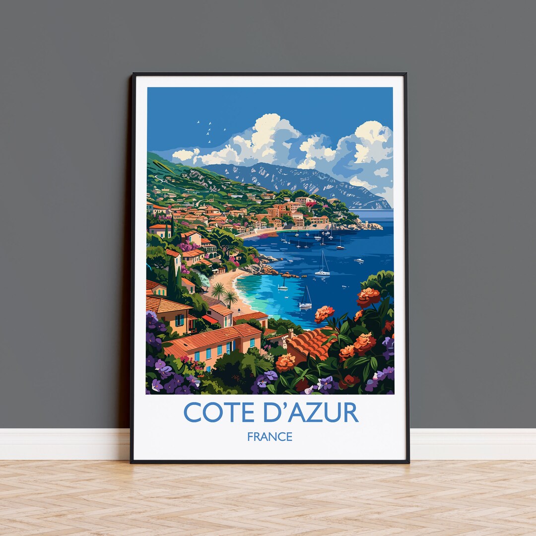 Cote D'azur Travel Poster Wall Art, Travel Print of Cote D'azur, Cote D ...