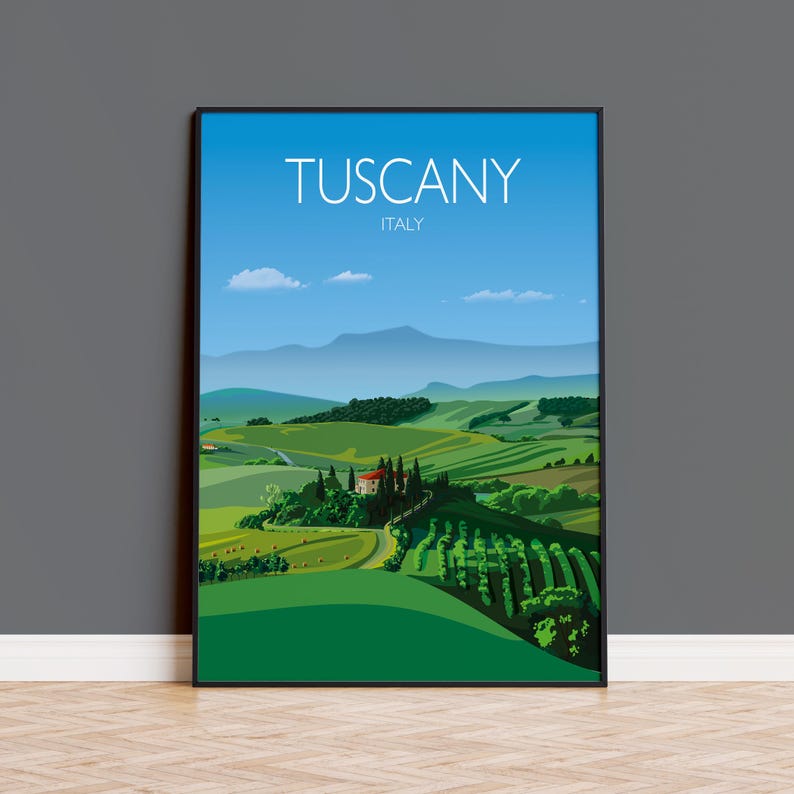 Travel Poster of Tuscany , Travel Print of Tuscany, Region of Italy ...