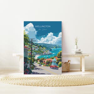 Wellington Travel Poster, Travel Print of Wellington, New Zealand Art ...