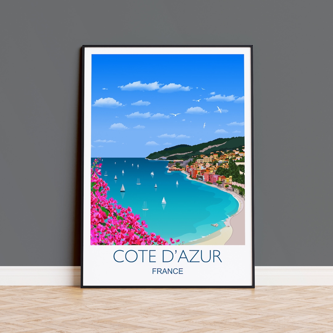 Cote D'azur Travel Poster, Travel Print of Cote D'azur, Cote D'azur Art ...