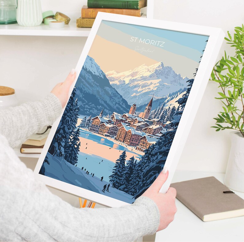 St Moritz Wall Art Travel Poster, Travel Print of St Moritz, Ski Poster ...